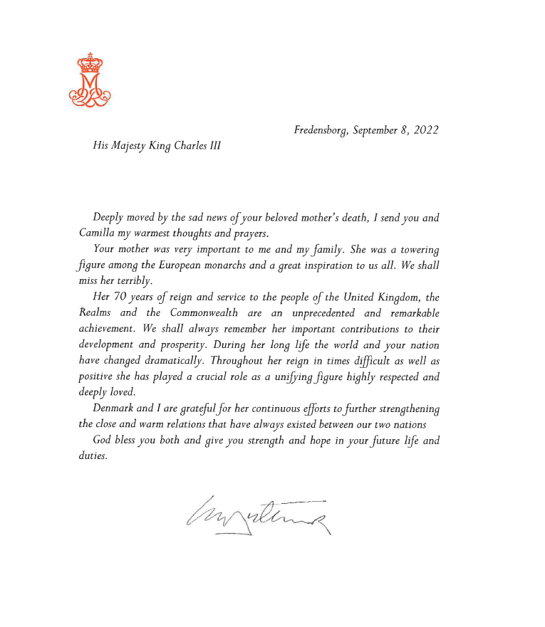 HM The Queen sends condolences to HM King Charles III HM The Queen sends condolences to HM King Charles III